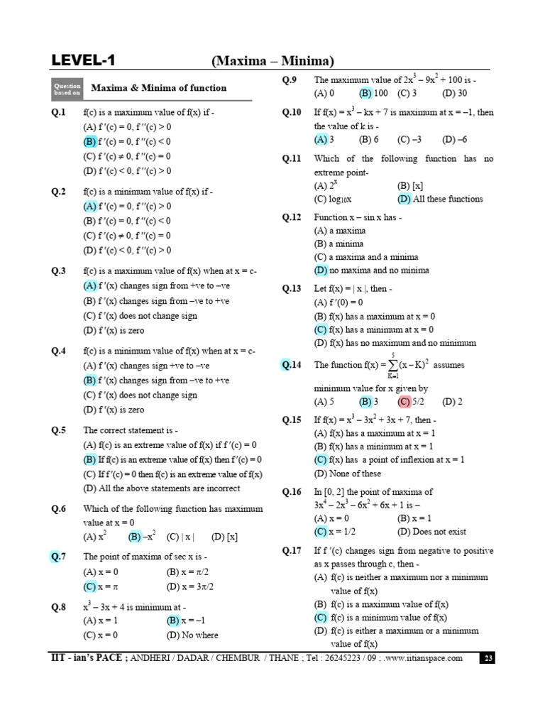 Maxima-minima [Practice Question][1] | PDF | Mathematical Relations | Elementary Mathematics