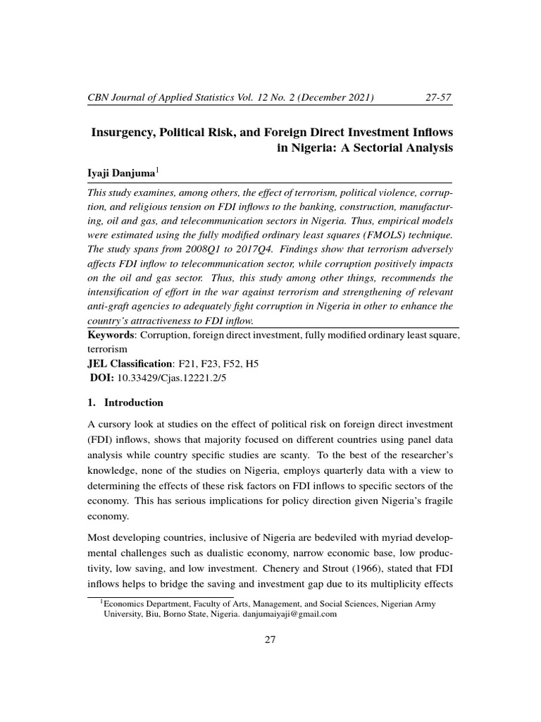 Insurgency Political Risk and Foreign Direct Investment Inflows in ...