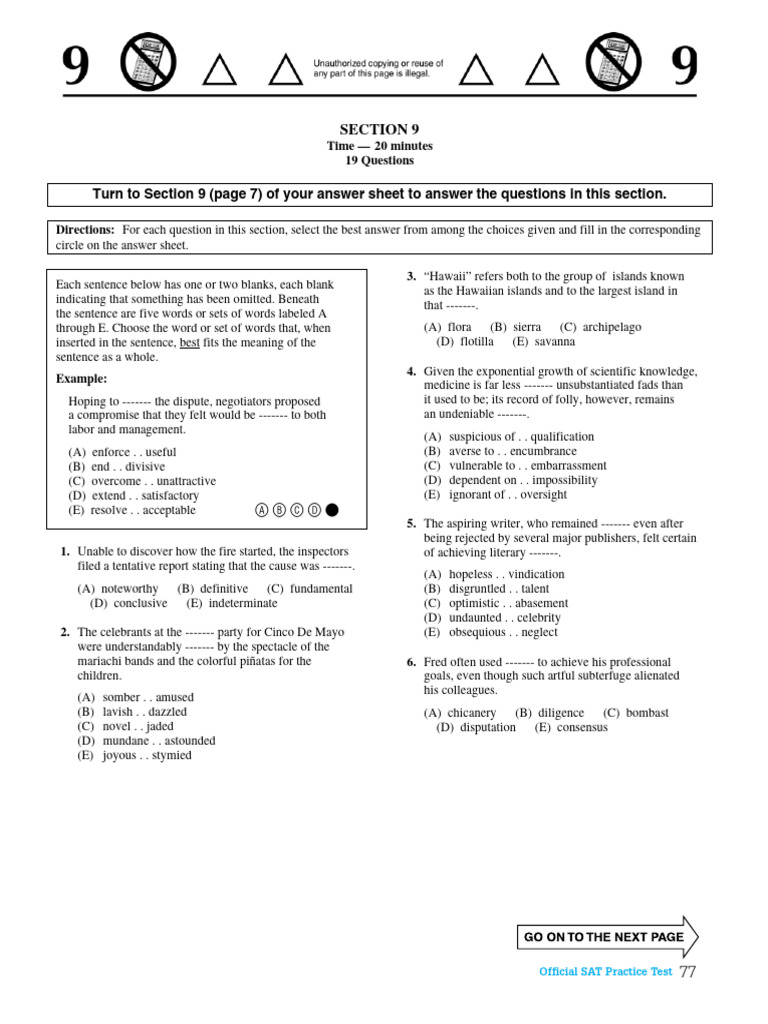 Official SAT Practice Test 77 Answers | PDF
