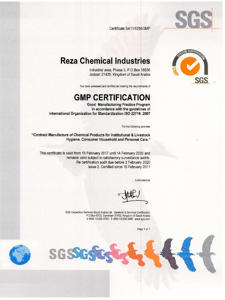 GMP-ISO 22716 - Certificate Sample | PDF