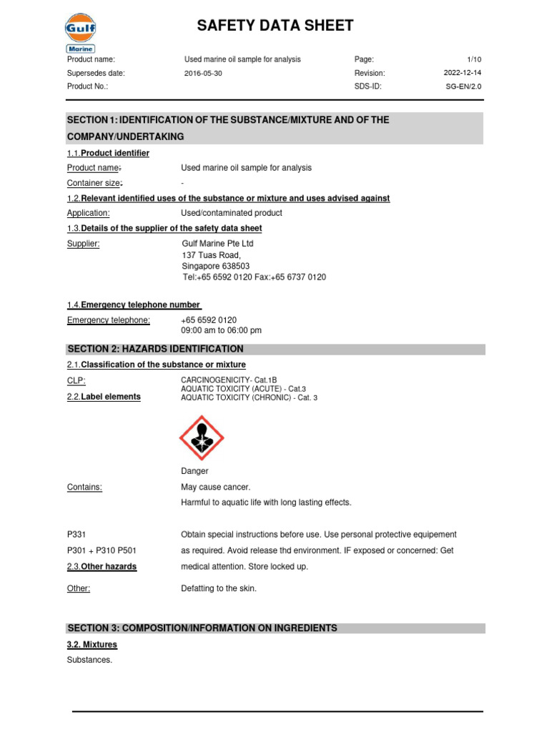MSDS LO GulfOilMarine | PDF | Firefighter | Hazards