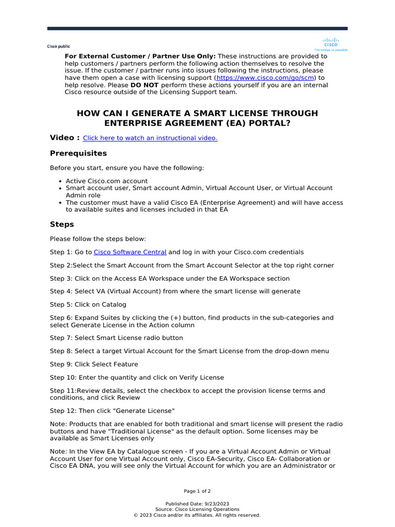 How Can I Generate A Smart License Through Enterprise Agreement (Ea) Portal | PDF | Information ...