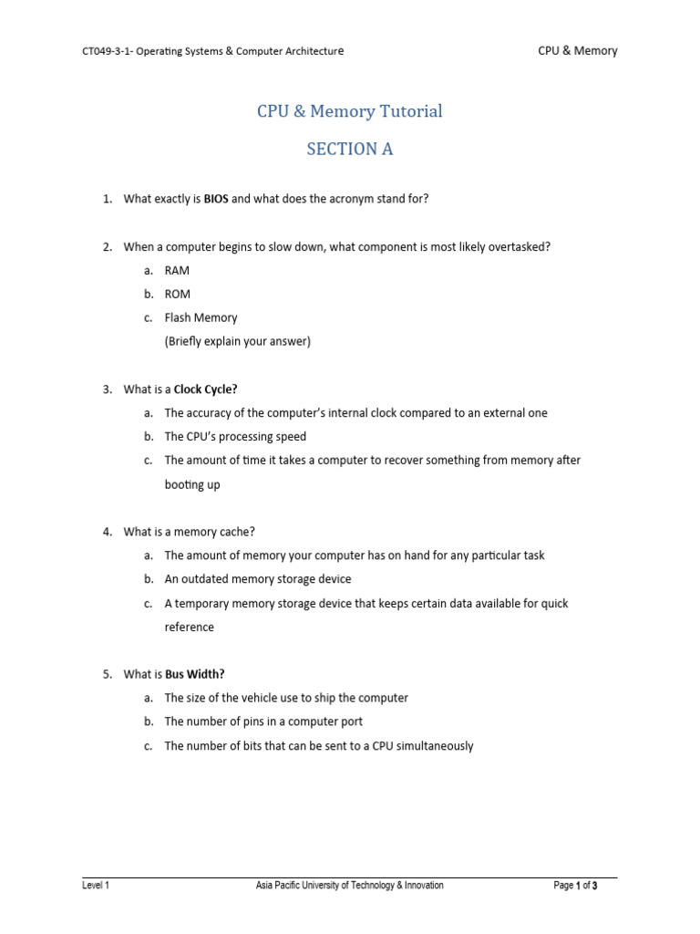 05B CPU&Memory | Download Free PDF | Computer Data Storage | Random Access Memory