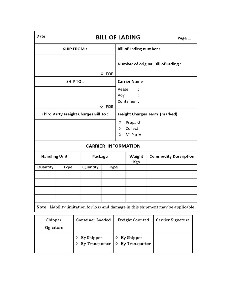 Bill of Lading and Invoice Template | PDF | Cargo | Bill Of Lading