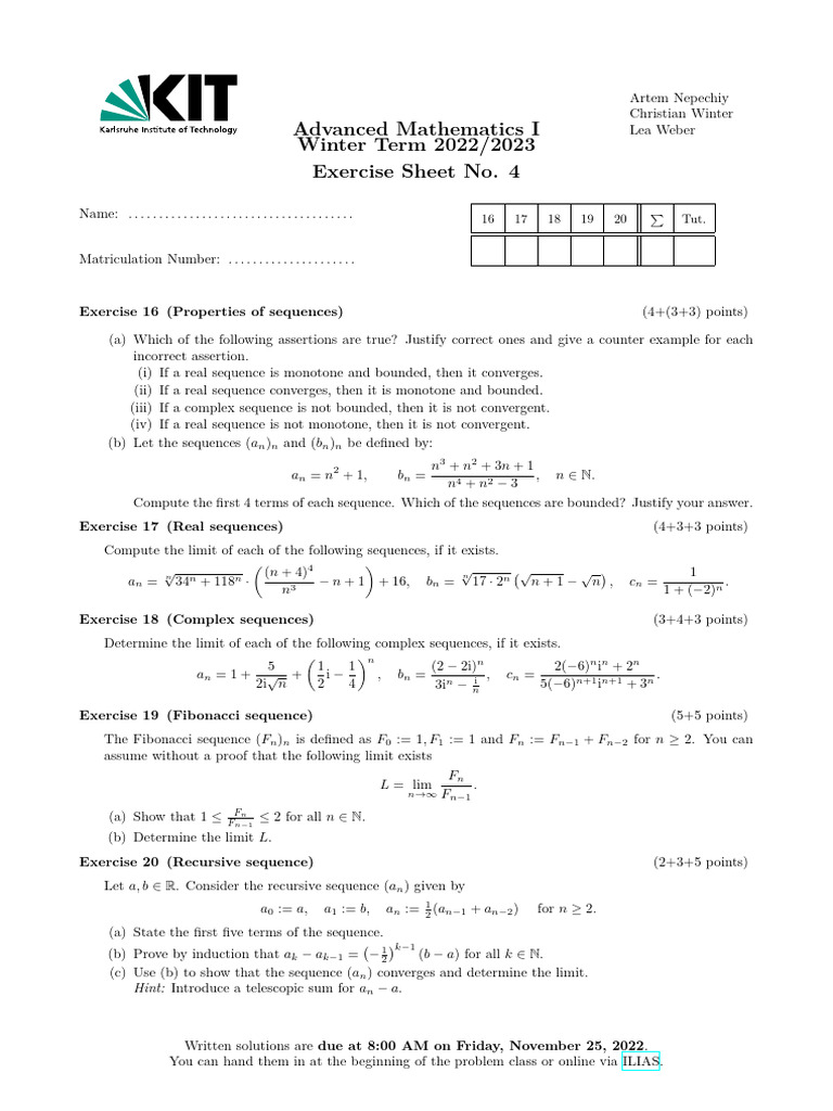 Sheet 4 | PDF | Sequence | Limit (Mathematics)