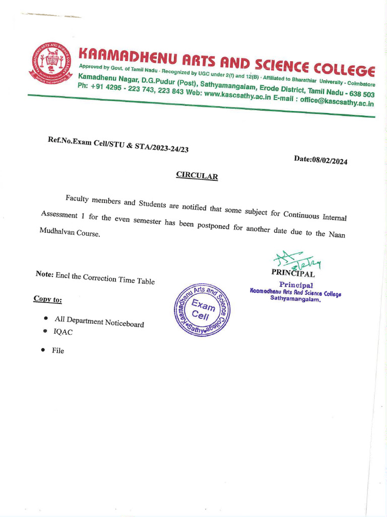 CIA 1-CORRECTION TIME TABLE | PDF
