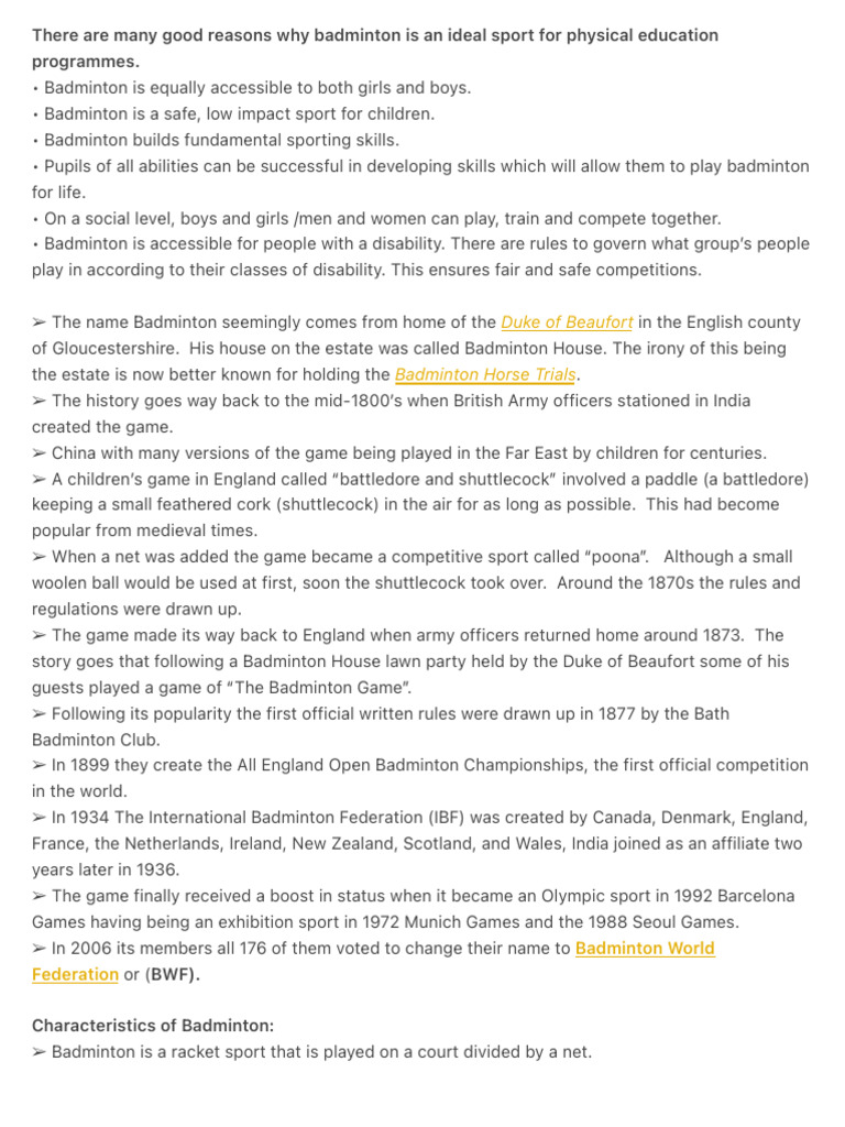 Badminton Handout | PDF | Sports | Athletic Sports