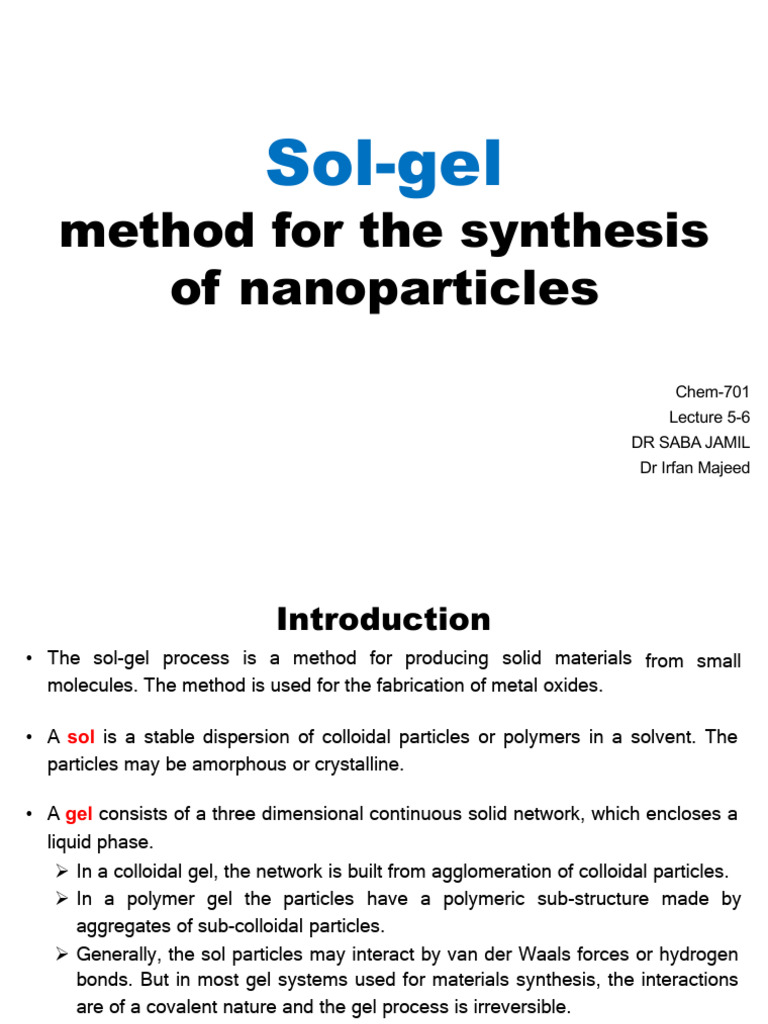 Chem 701 Lecture 5 6 Pdf Gel Nanoparticle