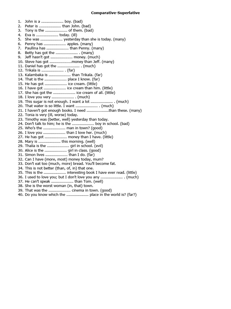 Comparative-Superlative Examples For Extra Practice by M | PDF