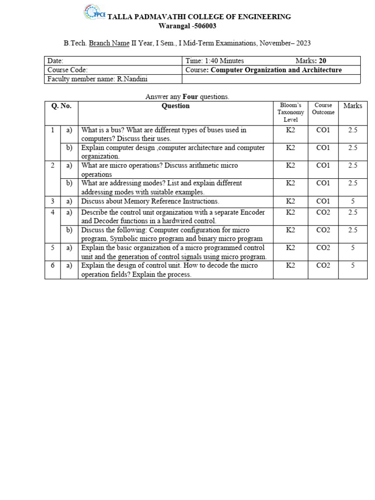 Coa Mid-I Set-2 | PDF | Integrated Circuit | Digital Electronics