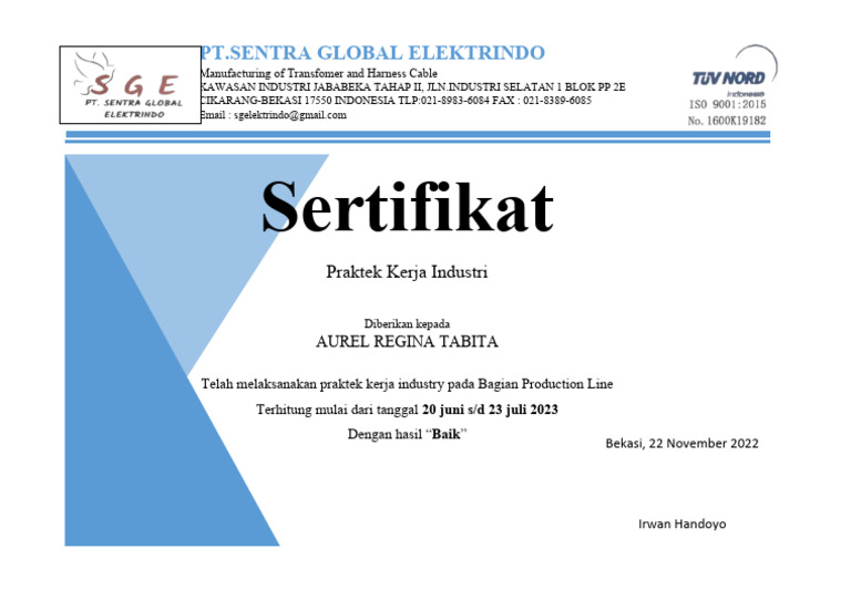 Sertifikat Sentra Global | PDF