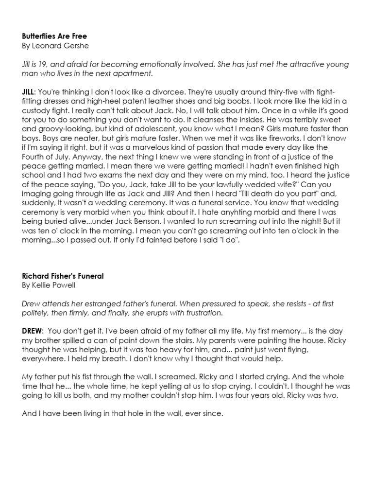 Monologues from Butterflies Are Free | PDF