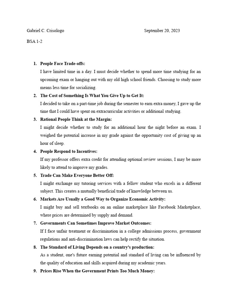 Economic Principles in Student Life | PDF