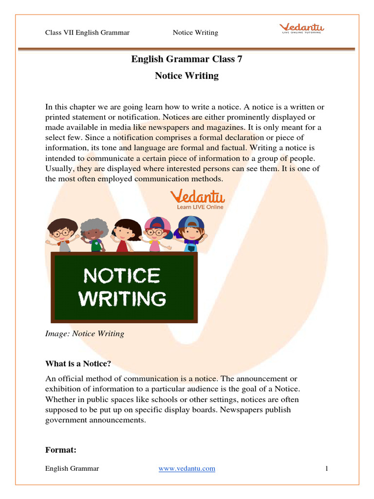 Class 7 English Grammar Ncert Solutions Notice Writing | PDF ...