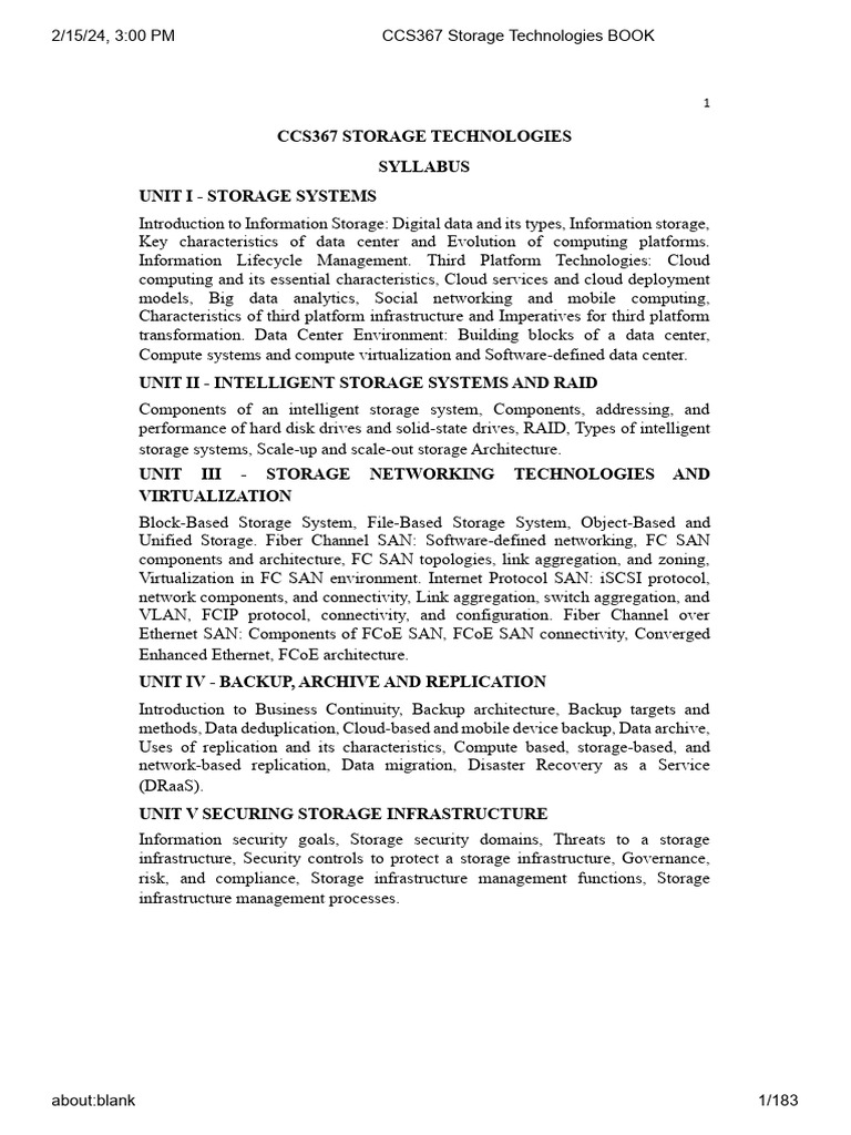CCS367 Storage Technologies BOOK - Repaired | PDF | Backup | Computer Data Storage