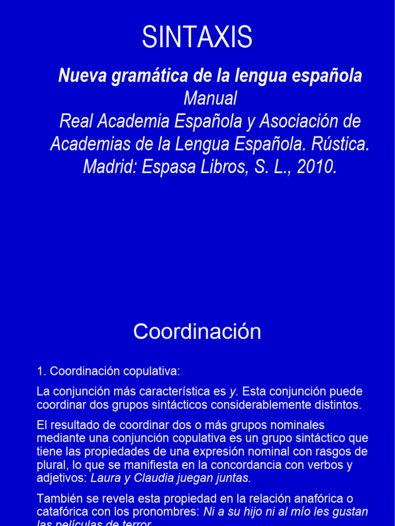 Sintaxis Nueva Gramática de la Lengua Española | PDF | Oración ...