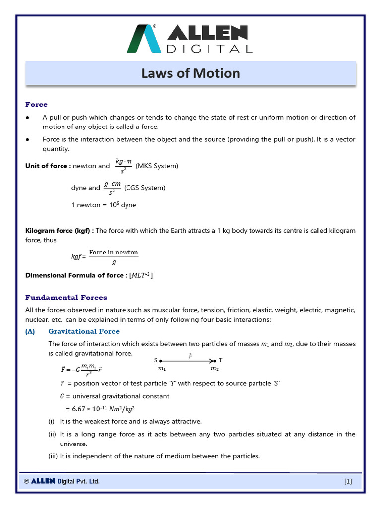 Theory - Laws of Motion+Friction - JM+JA - Live 2 | PDF | Force | Weight