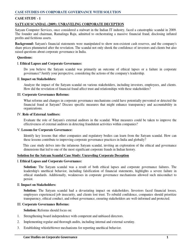 Corporate Governance - Case Studies With Solution | PDF | Corporate Governance | Governance