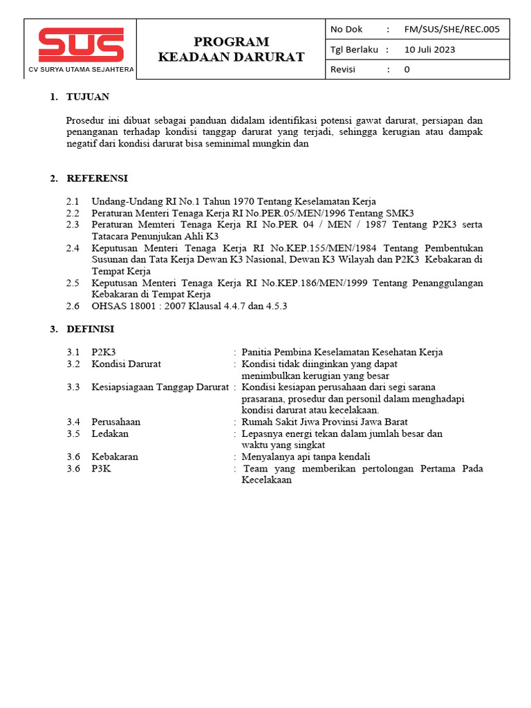 Prosedur Tanggap Darurat | PDF