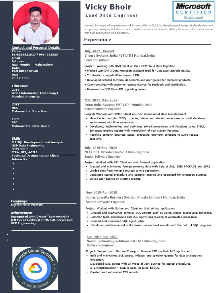 Updated Resume For Database Developer | PDF | Sql | Microsoft Sql Server