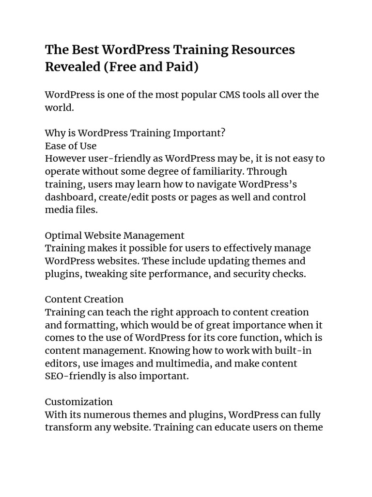 The Best WordPress Training Resources Revealed (Free and Paid) Document ...