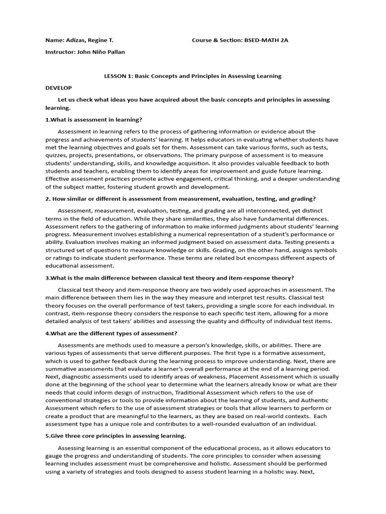 Lesson 1 Pdf Educational Assessment Learning