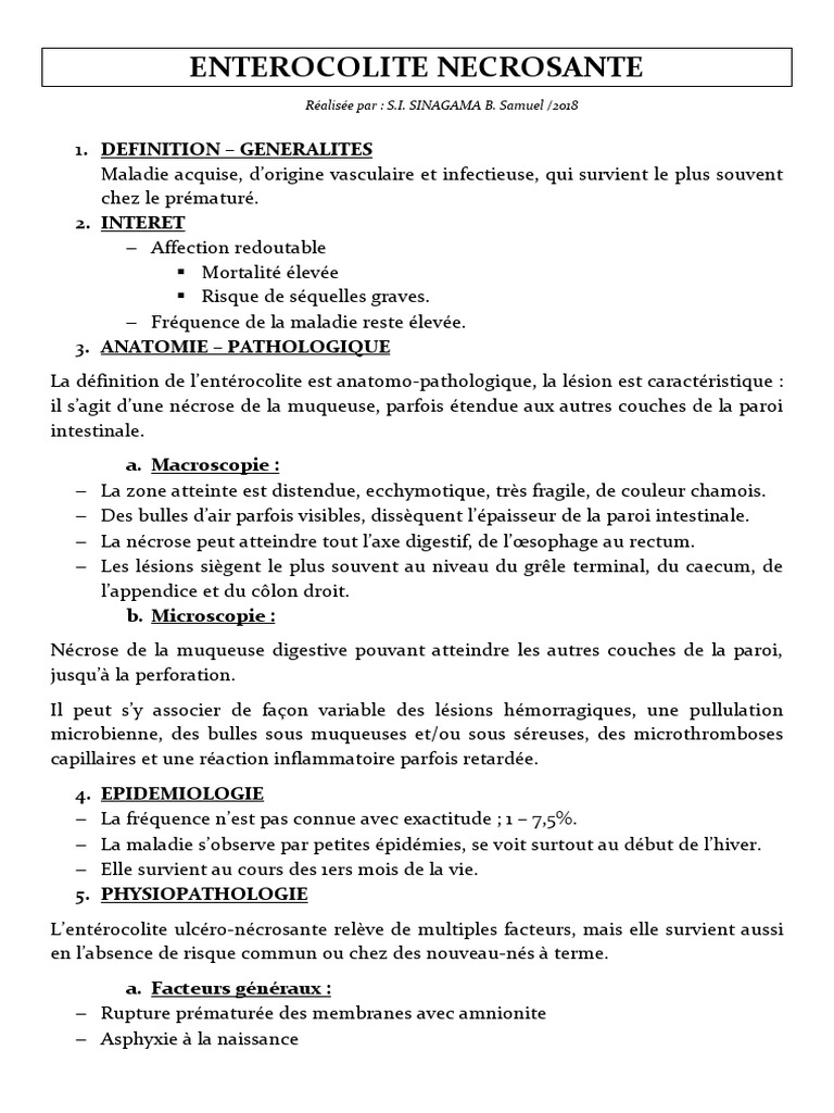 Entérocolite Nécrosante : Définition et Traitement | PDF | Causes de ...