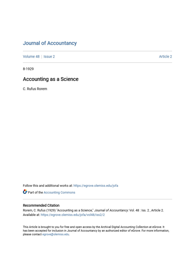Accounting As A Science | PDF | Statistics | Economics