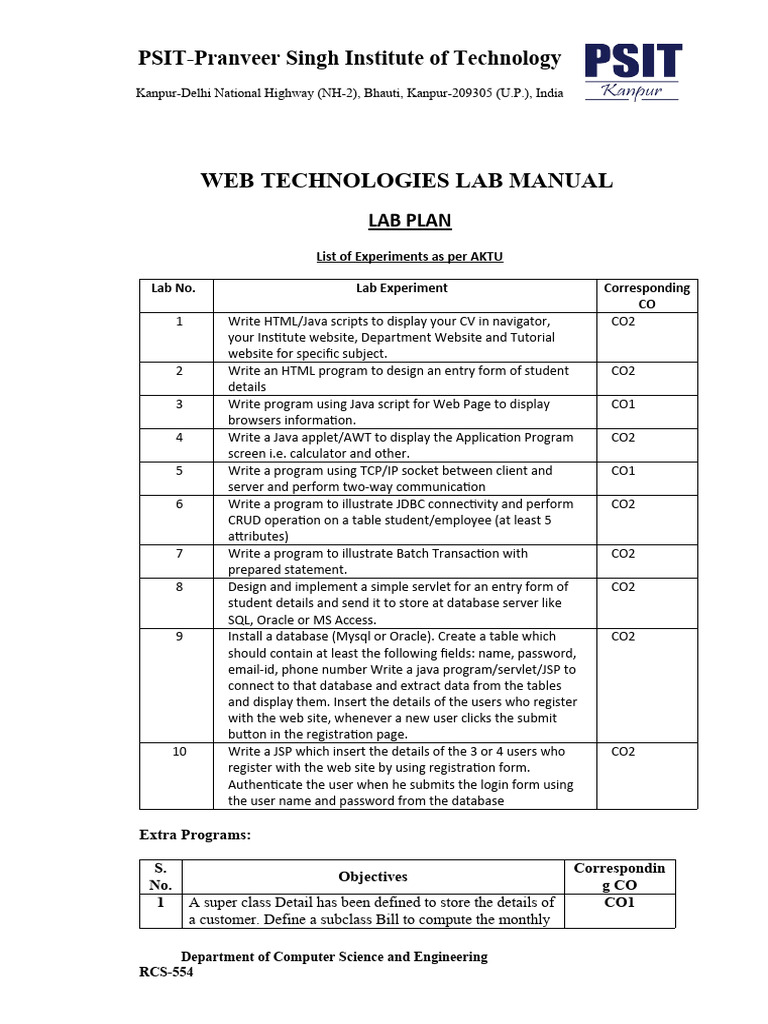 Web Technologies Lab Manual Guide | PDF | Websites | World Wide Web