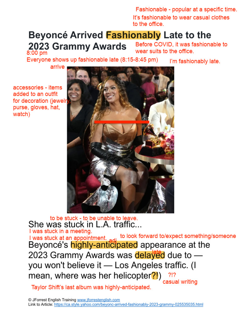 Beyoncé Arrived Fashionably Late To The 2023 Grammy Awards Article by JForrest English | PDF ...