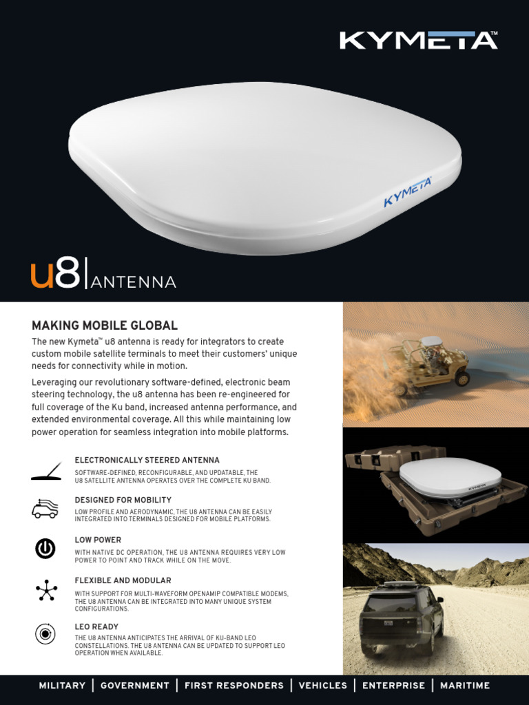 700 00071 000 Revf Kymeta U8 Antenna Product Sheet | PDF | Antenna (Radio) | Radio Technology