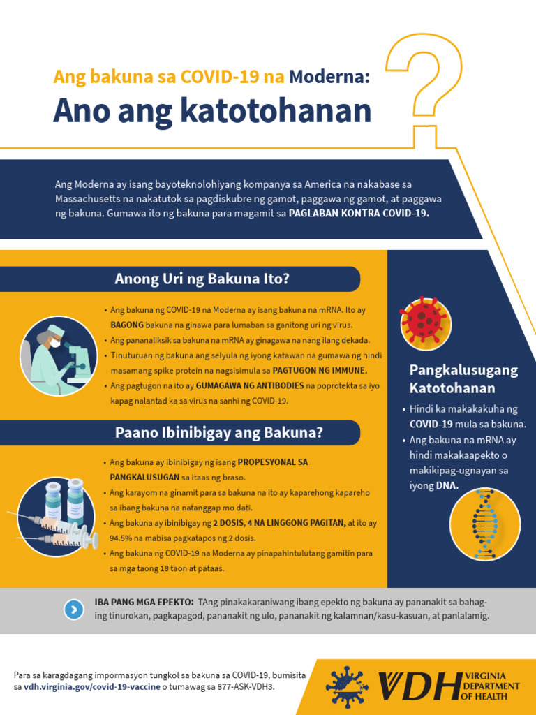 VDH Fact Sheet Moderna Vaccine Facts Tagalog | PDF