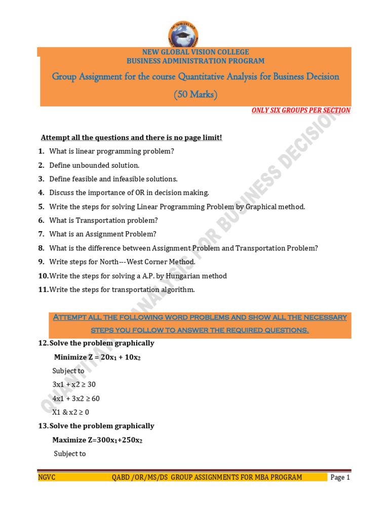 QABD Group Assignment | PDF | Linear Programming | Applied Mathematics