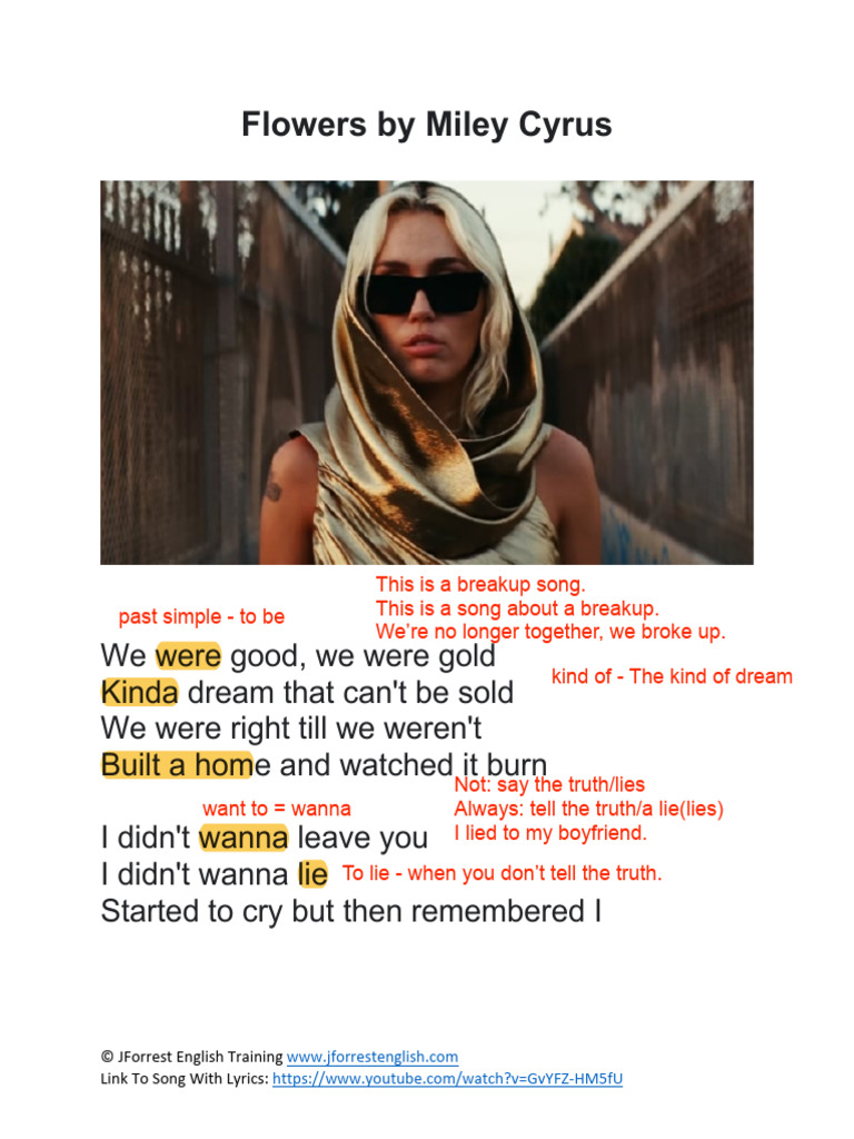 Flowers by Miley Cyrus | PDF | English Language | Linguistics