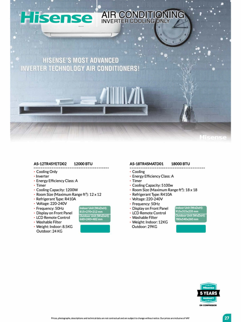 Specifications Wall Mounted Inverter Type DC Inverter | PDF