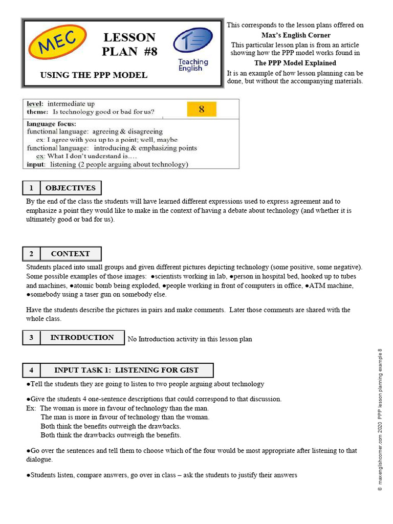PPP Model Challenge Lesson Plan 8 Maxenglishcorner MEC | PDF | Human ...