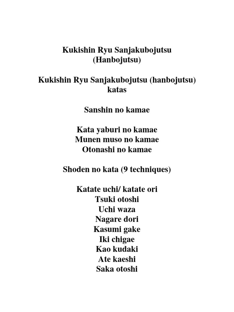Manaka Unsui. Kukishinden Ryu Hanbo Jutsu | PDF | Individual Sports | Combat Sports