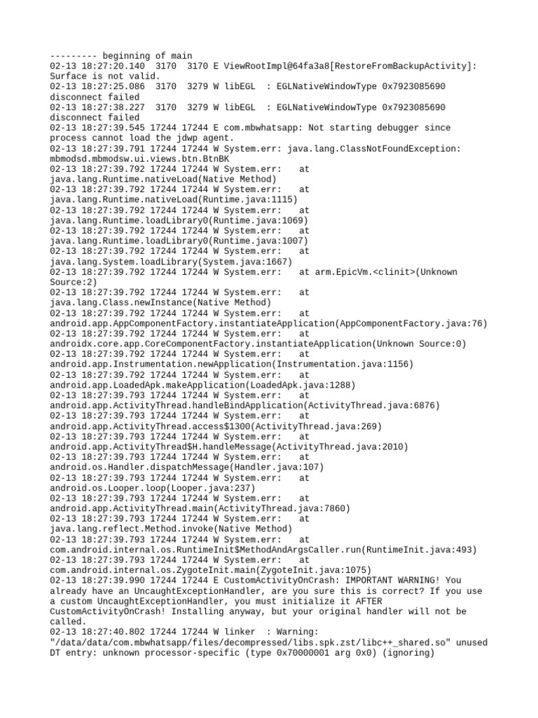 Android Debugging Log Analysis | PDF | Java (Programming Language) | Android (Operating System)