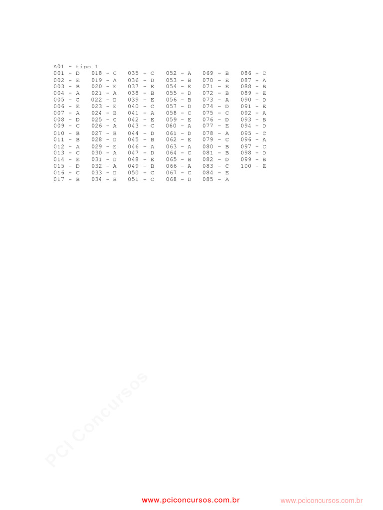 Gabarito A01 Tipo 1 Folha 1 | PDF