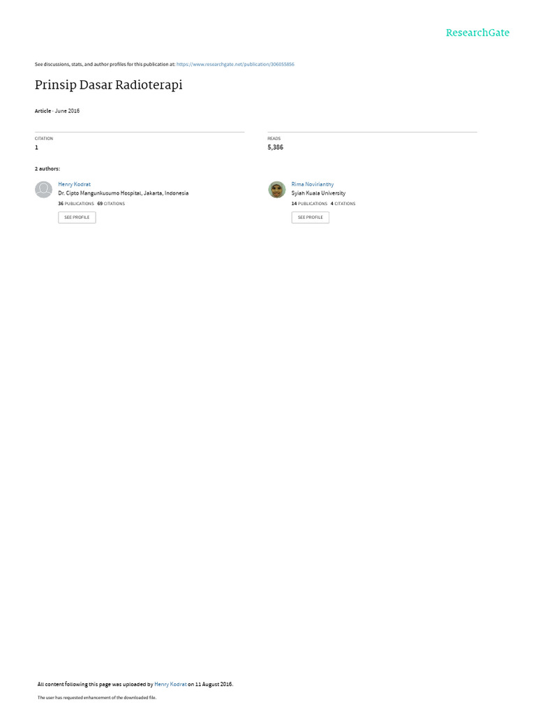 Prinsip-Prinsip Dasar Radioterapi | PDF