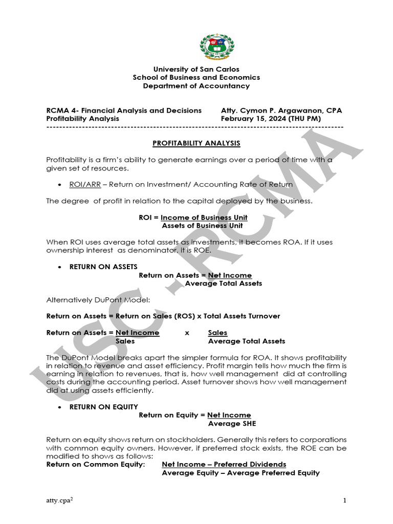 Profitability Analysis | PDF | Return On Equity | Revenue