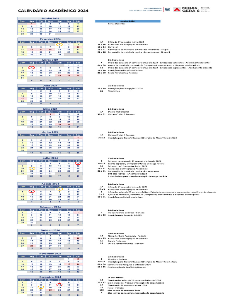 Calendario Academico Uemg 2024 | PDF