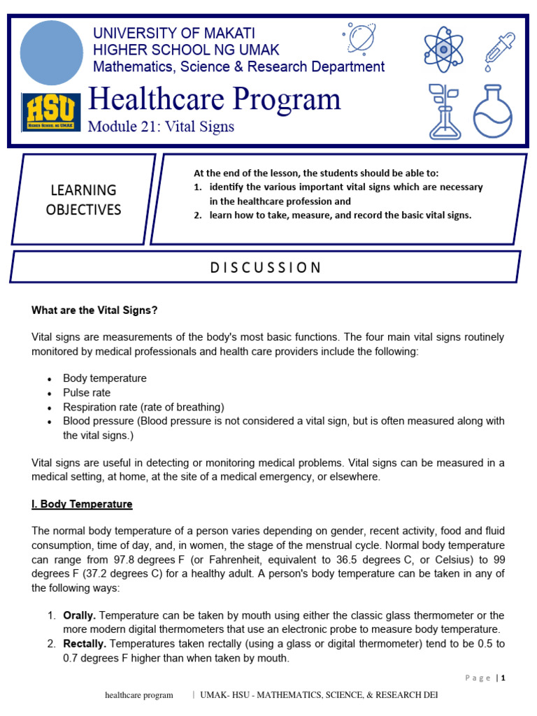 HCP MODULE 21 - Vital Signs | PDF | Blood Pressure | Hypertension