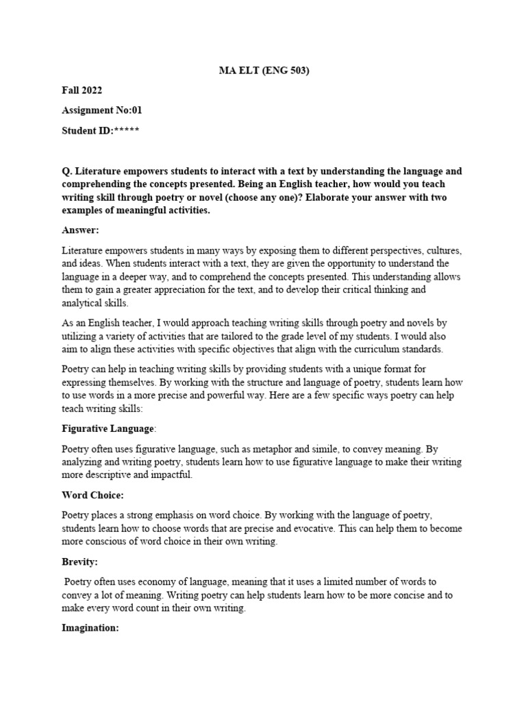 ENG-503 Assignment Solved Fall 2022 | PDF | Poetry | Rhyme