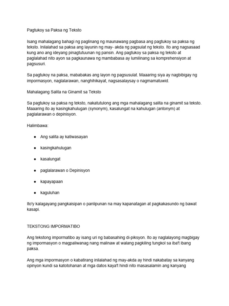 Pagtukoy Sa Paksa NG Teksto | PDF