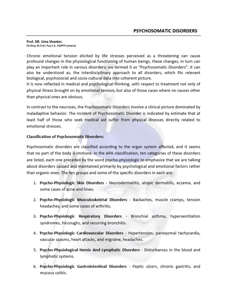Psycho Somatic Disorder | PDF | Psychosomatic Medicine | Mental Disorder