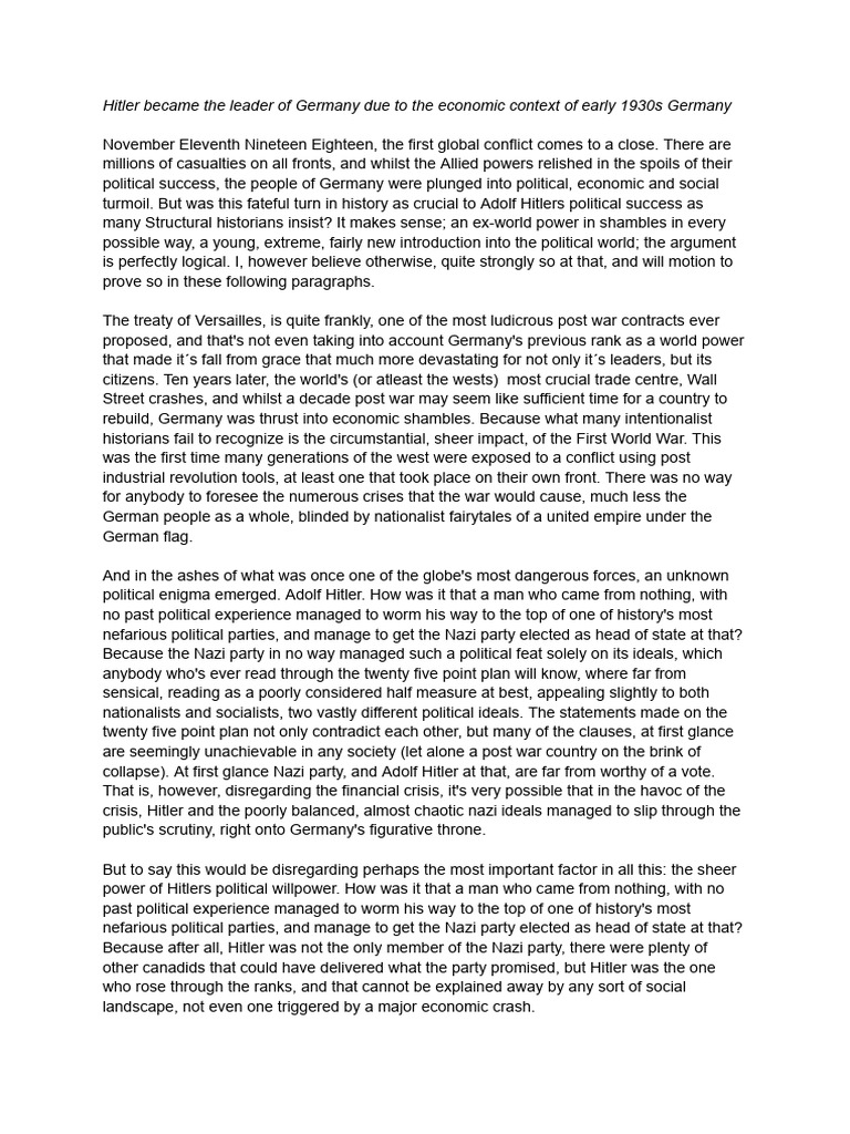 Hitler's Rise Amidst Economic Turmoil | PDF | Nazi Party | Adolf Hitler