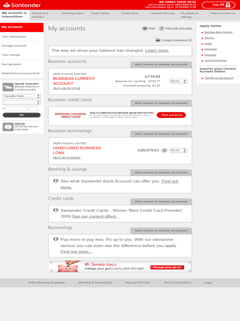 Santander Online Business Banking | PDF | Credit Card | Overdraft