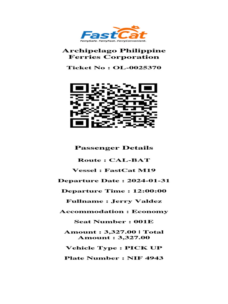 FastCat M19 Ticket Confirmation OL-0025370 | PDF