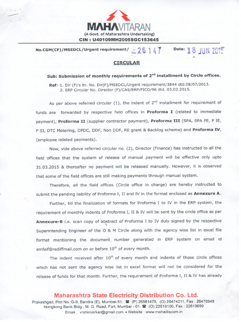 Circular Proforma I II IV | PDF